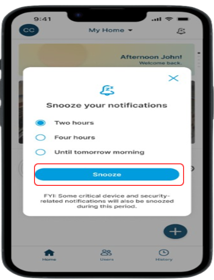 Snooze Feature for myQ Camera
