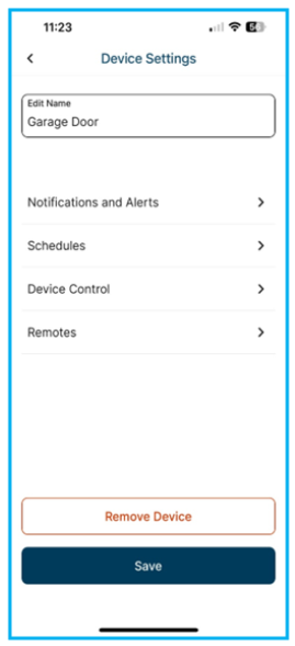 myQ App | Navigating to Device Settings
